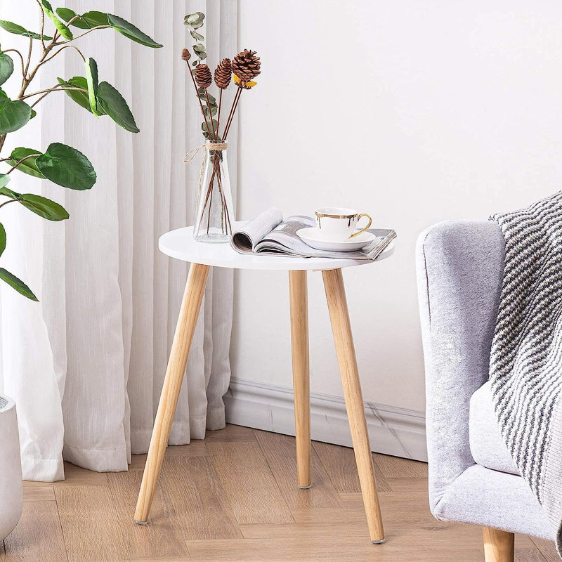 Corrigan Studio Round Side Table White Nightstand Coffee End Table For Living Room Bedroom Small Spaces Easy Assembly Modern Home Decor Bedside Table With Black Wood Legs 16.5 X 20.5 Inches Wayfair Ca...